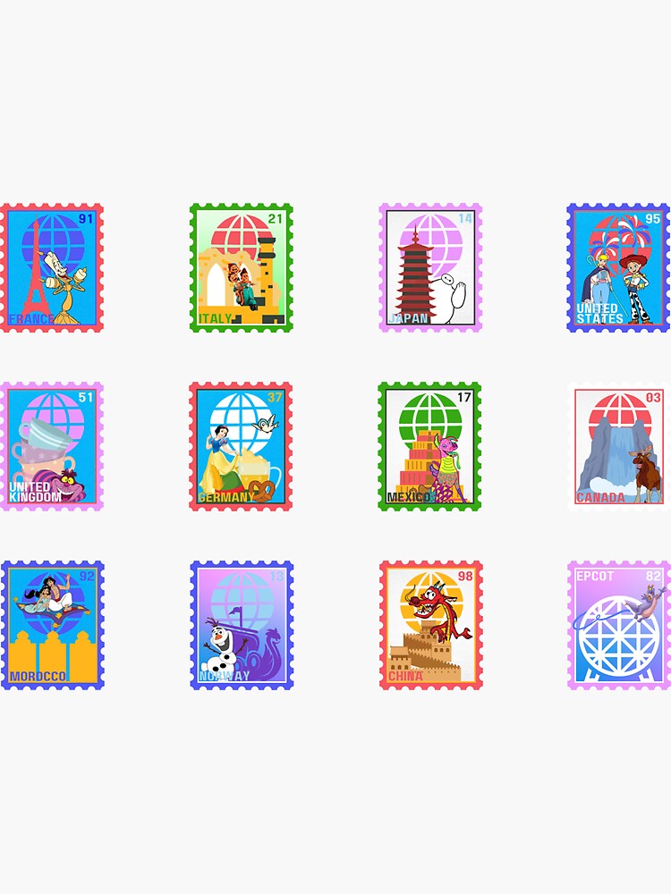 "Country Stamps from Epcot World Showcase" Sticker for Sale by ...