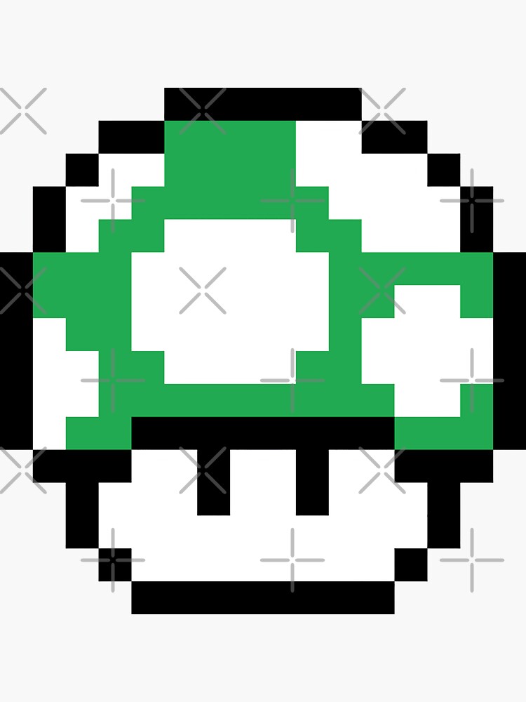 "1UP - Green mushroom pixel video game" Sticker by LeGrizou | Redbubble