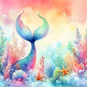 "Watercolor Mermaid Tail, Mermaid Tales, Fantasy Mermaid, Mermaids" Art ...