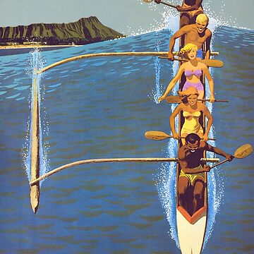 "Hawaii Outrigger Canoe Diamond Head Waikiki Beach 1960s" Sticker for ...