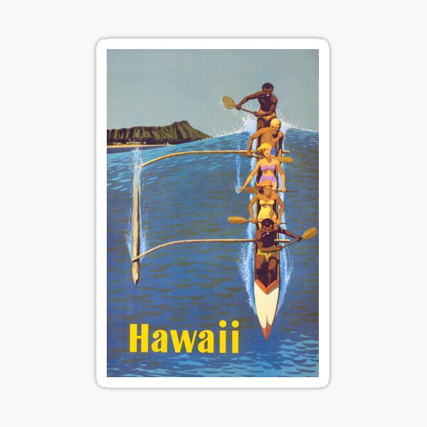 "Hawaii Outrigger Canoe Diamond Head Waikiki Beach 1960s" Sticker for ...