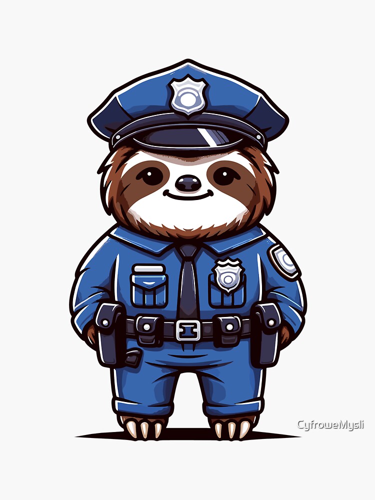 "Cartoon Sloth as a Police Officer" Sticker for Sale by CyfroweMysli ...