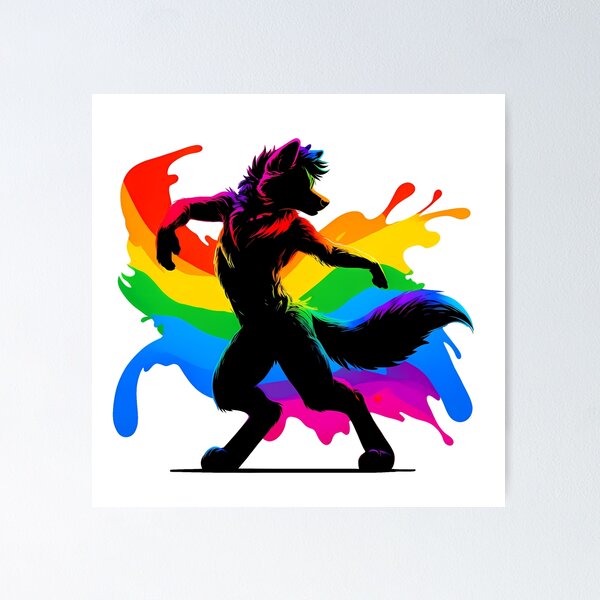 "Raving Rainbow LGBTQ Furry Pride Wolf Fursona" Poster for Sale by ...