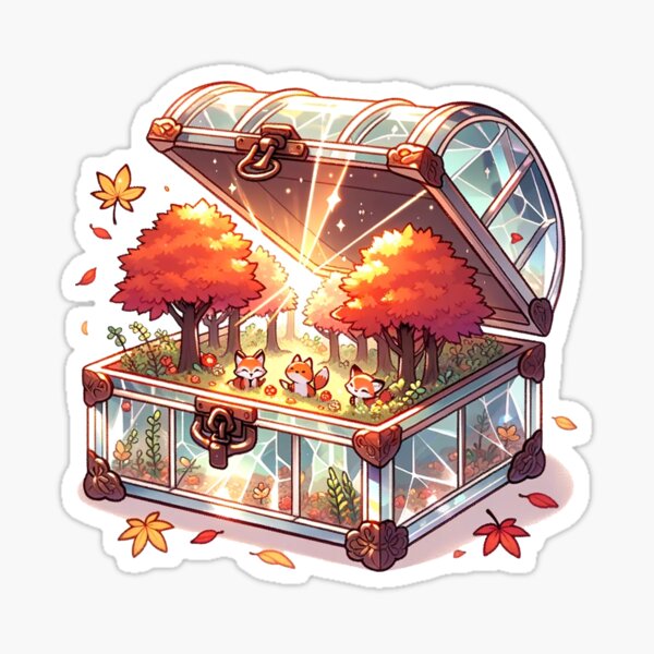"Beautiful maple forest with treasure chest and cute little fox" Sticker for Sale by perfect ...