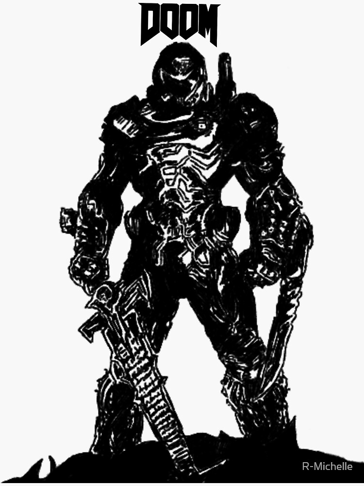 "doom guy with logo" Sticker for Sale by R-Michelle | Redbubble