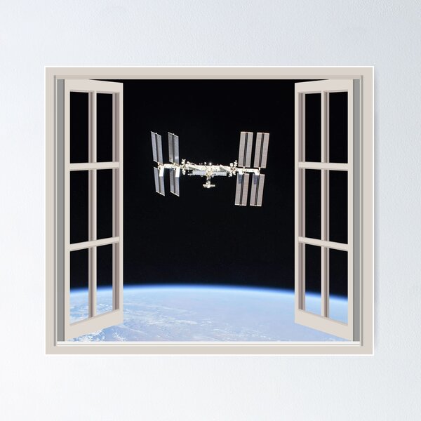 "Fake window with universe view with ISS, Open window illusion, Wall ...