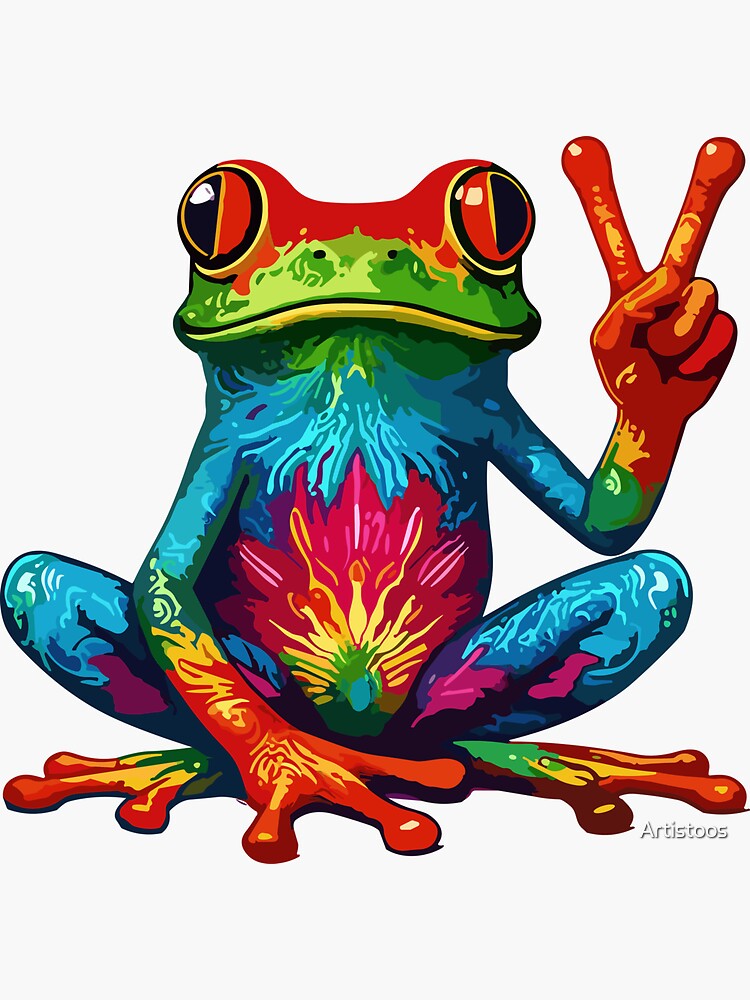 "Tie-Dye Frog Peace Sign Hippie 70s" Sticker for Sale by Artistoos ...