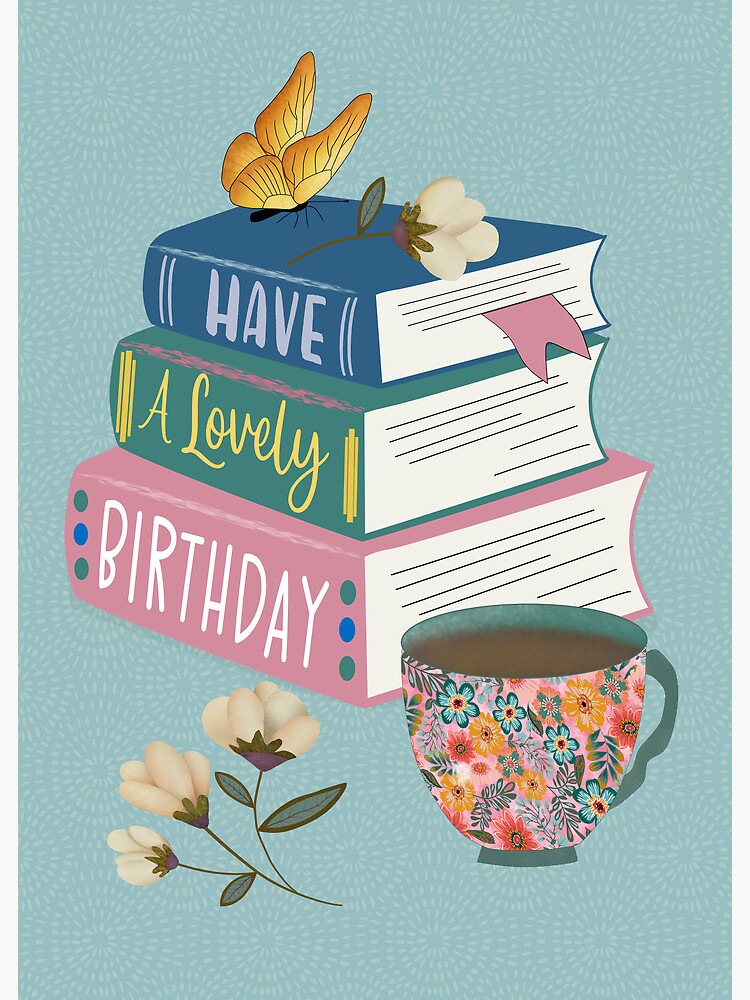 "Lovely Birthday Books with Butterfly and Tea Cup Card" Greeting Card ...