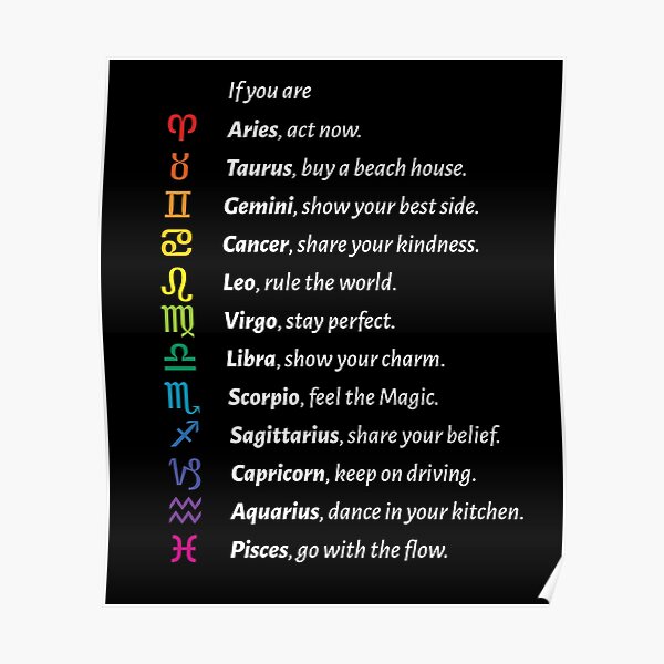 "All 12 zodiac signs with individual sayings" Poster for Sale by ...