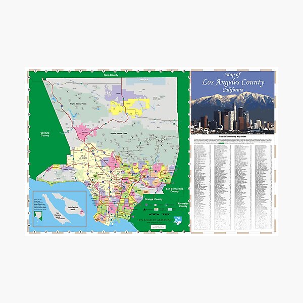 "Map of Los Angeles County - Comprehensive Wall Map" Photographic Print ...