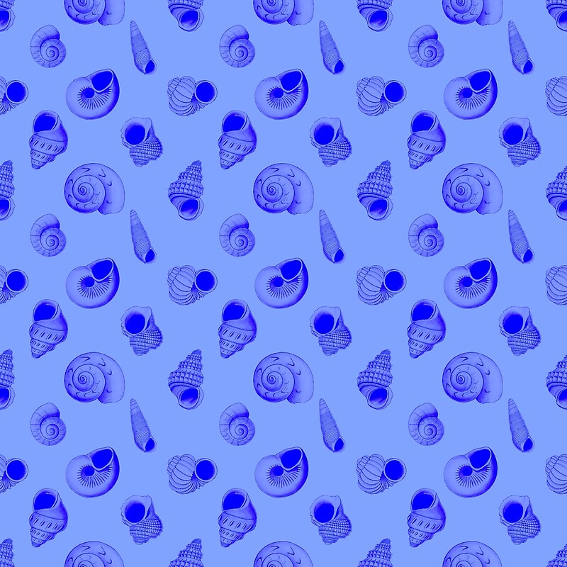 "Dark Blue Seashells on Pale Blue" by podartist | Redbubble