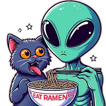 "Alien and Cat Eat Ramen" Sticker for Sale by Designowner | Redbubble