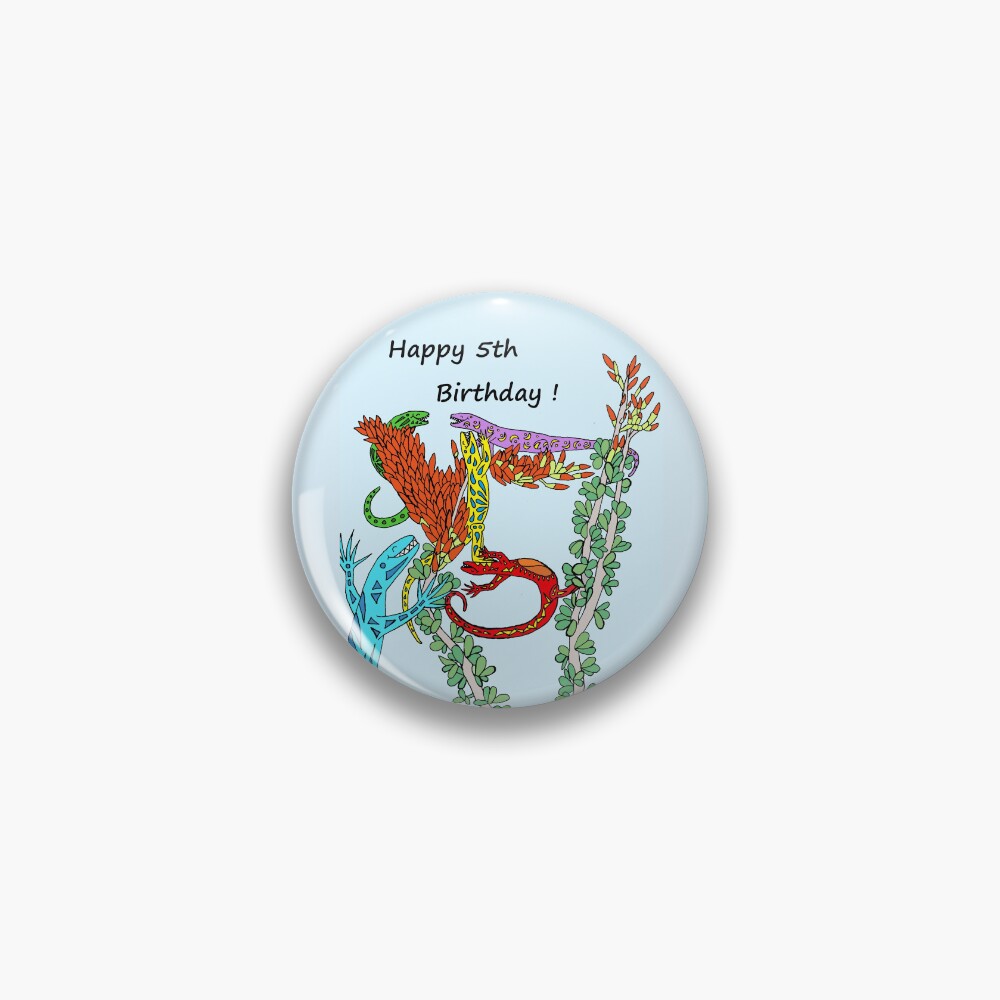 "Happy 5th Birthday with Colorful Lizards Celebrating on Ocotillo ...