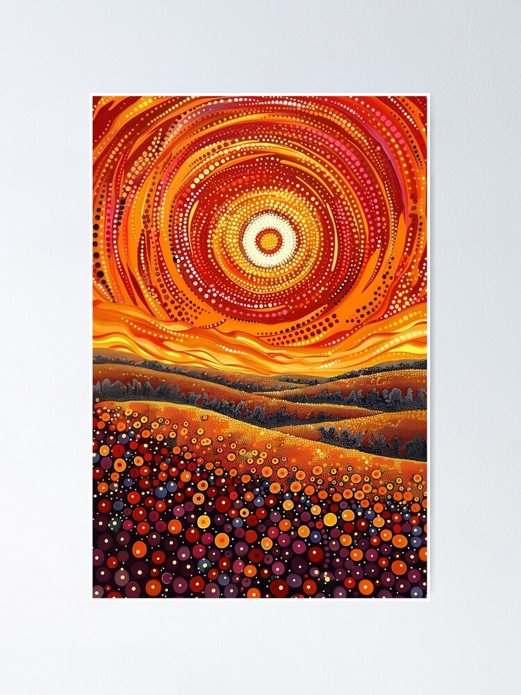 "Aboriginal Artwork, Flower Meadow at Sunset, Sun, Indigenous ...