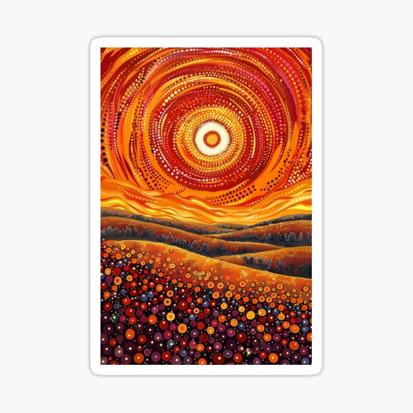 "Aboriginal Artwork, Flower Meadow at Sunset, Sun, Indigenous ...