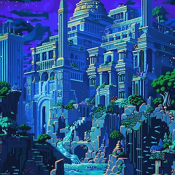 "Night In The Lost City Of Atlantis Pixel Art " Sticker for Sale by ...
