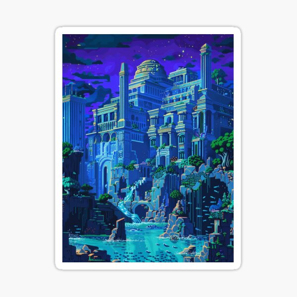 "Night In The Lost City Of Atlantis Pixel Art " Sticker for Sale by ...