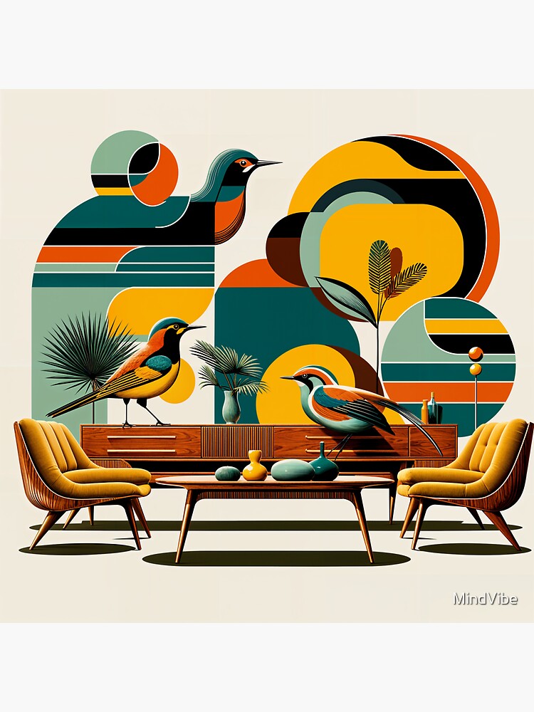 ""Avian Nostalgia: Mid-Century Revival"" Sticker for Sale by MindVibe ...