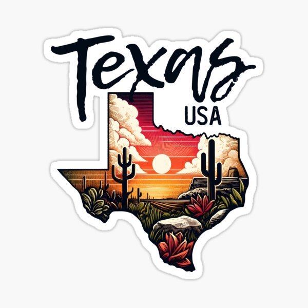 "Texas Vintage Sunset State Outline " Sticker for Sale by DetourShirts ...