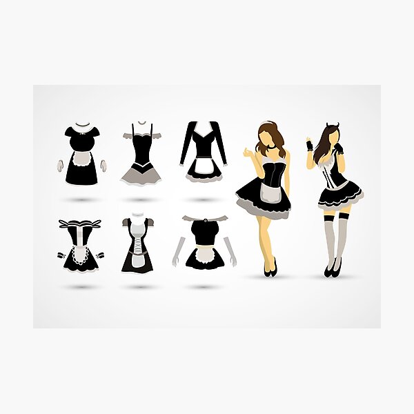 "French Maid Vector with Girls and Maid Costumes Outfits" Photographic ...