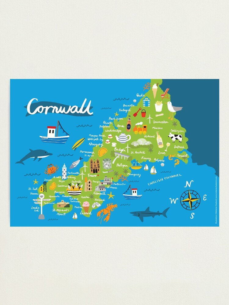 "Cornwall Map" Photographic Print by melaniechadwick | Redbubble