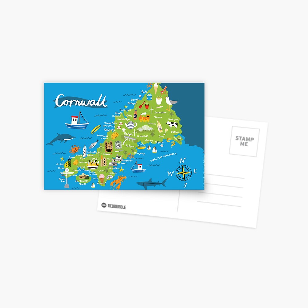 "Cornwall Map" Postcard for Sale by melaniechadwick | Redbubble