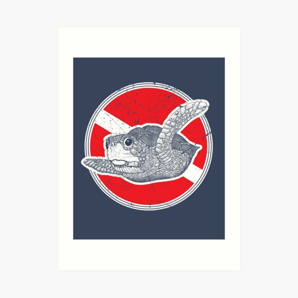 "Sea Turtle Dive Flag Diver Down Scuba Diving" Art Print by banwa ...