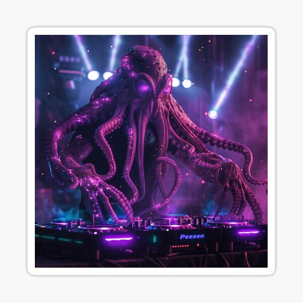 "DJ Octopus at Futuristic Underwater Party" Sticker for Sale by palmyst ...