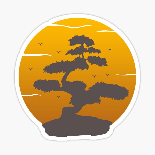 "Bonsai Tree Japanese Calligraphy Circle Buddhist Zen Sunset" Sticker ...