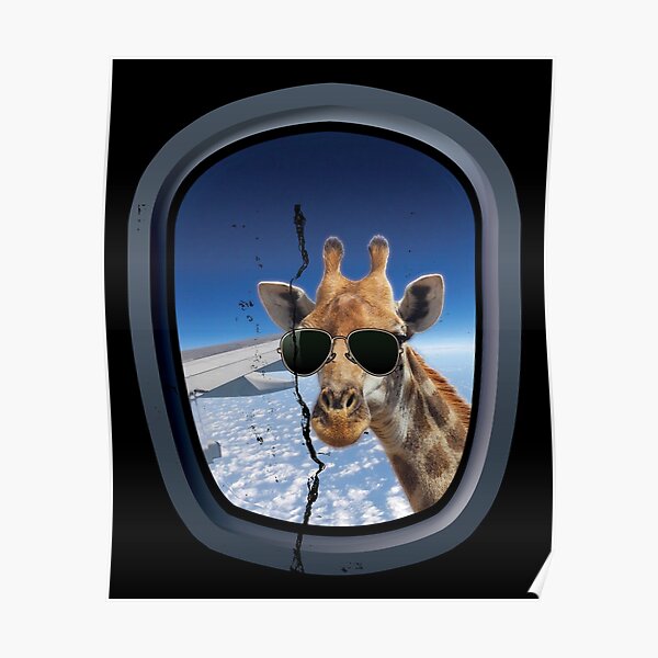 "Giraffe At Plane Window Funny Surrealistic design for Giraffe Lovers ...