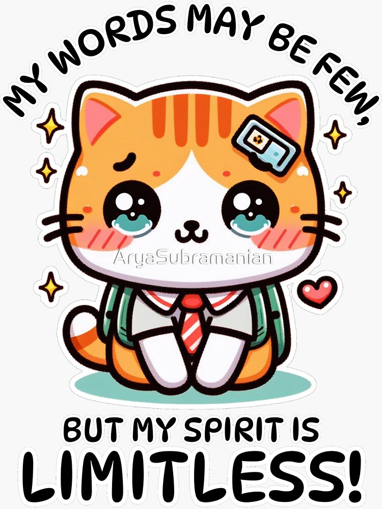 "Apraxia, Kawaii Mute Cat Design" Sticker for Sale by AryaSubramanian ...