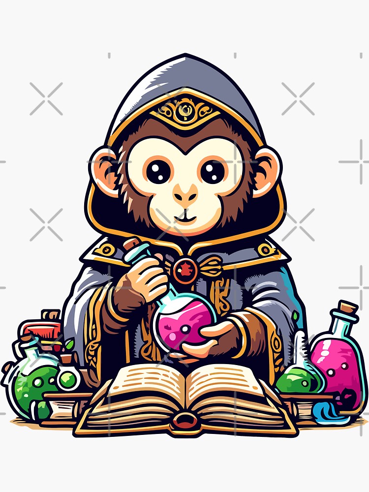 "Alchemist Monkey: Mystical Potions and Ancient Scrolls" Sticker for ...