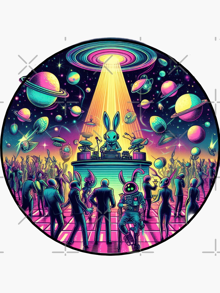 " alien disco with rabbit DJ and dancing Easter Funny animals " Sticker ...