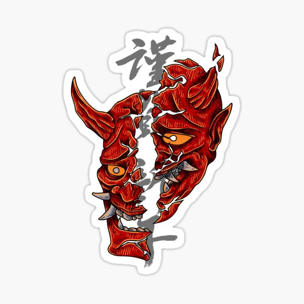 "Japanese demon mask" Sticker by Nekospaces | Redbubble