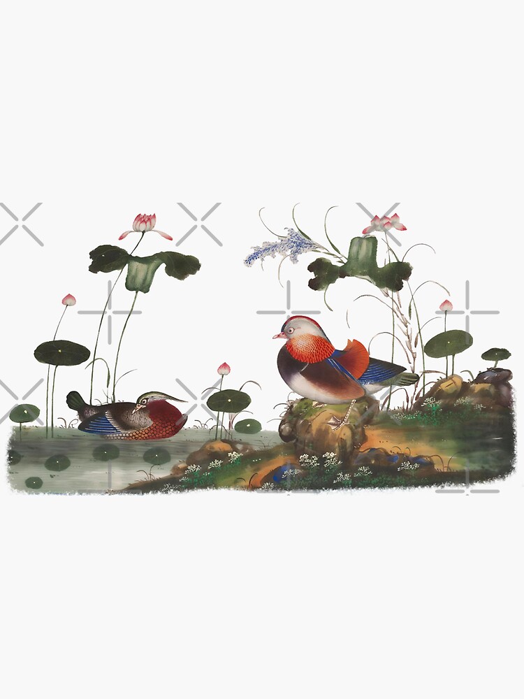 "Wood ducks on the pond, Vintage art from Qing Dynasty" Sticker for ...