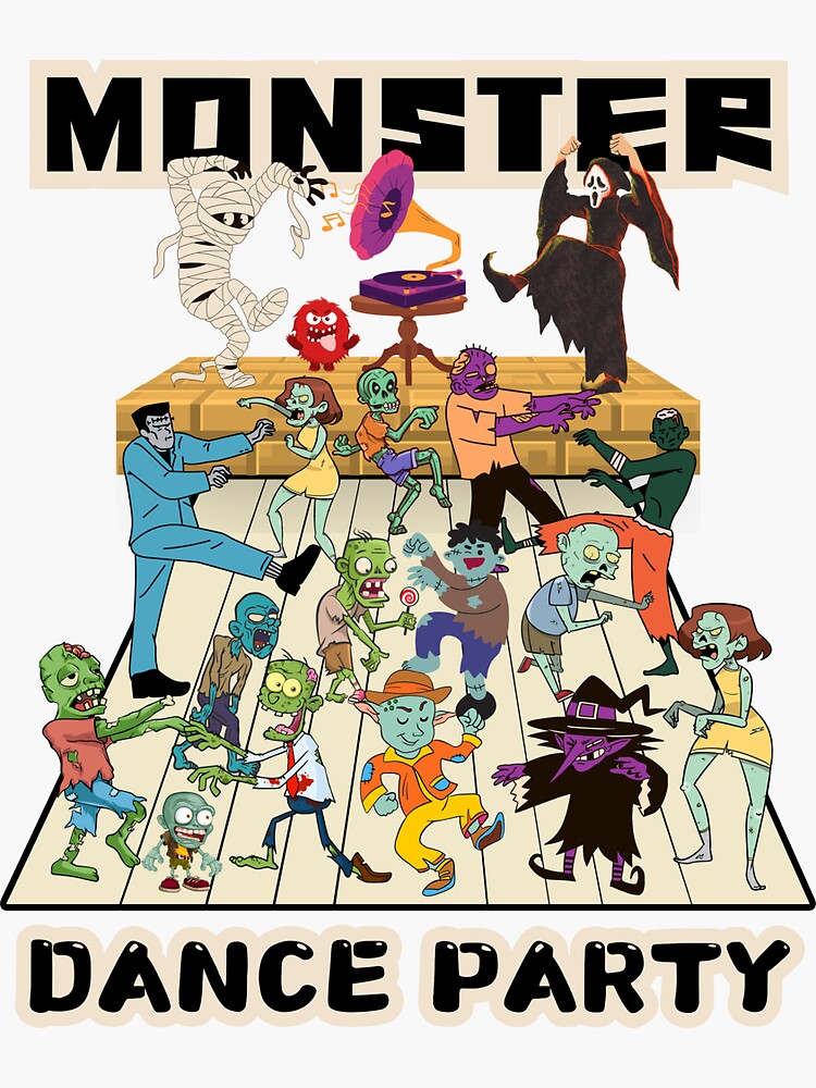 "MONSTER DANCE PARTY" Sticker for Sale by tracyd-art | Redbubble