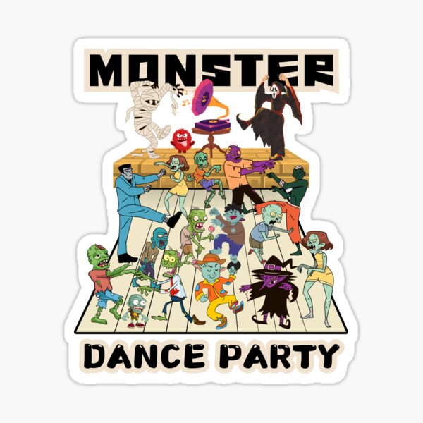 "MONSTER DANCE PARTY" Sticker for Sale by tracyd-art | Redbubble