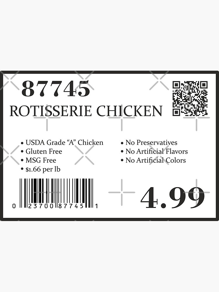 " Costco label barcode rotisserie chicken item 87745" Greeting Card for ...
