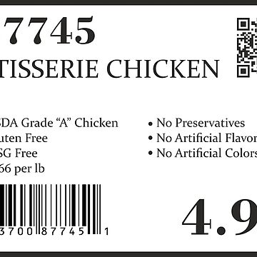 " Costco label barcode rotisserie chicken item 87745" Greeting Card for ...
