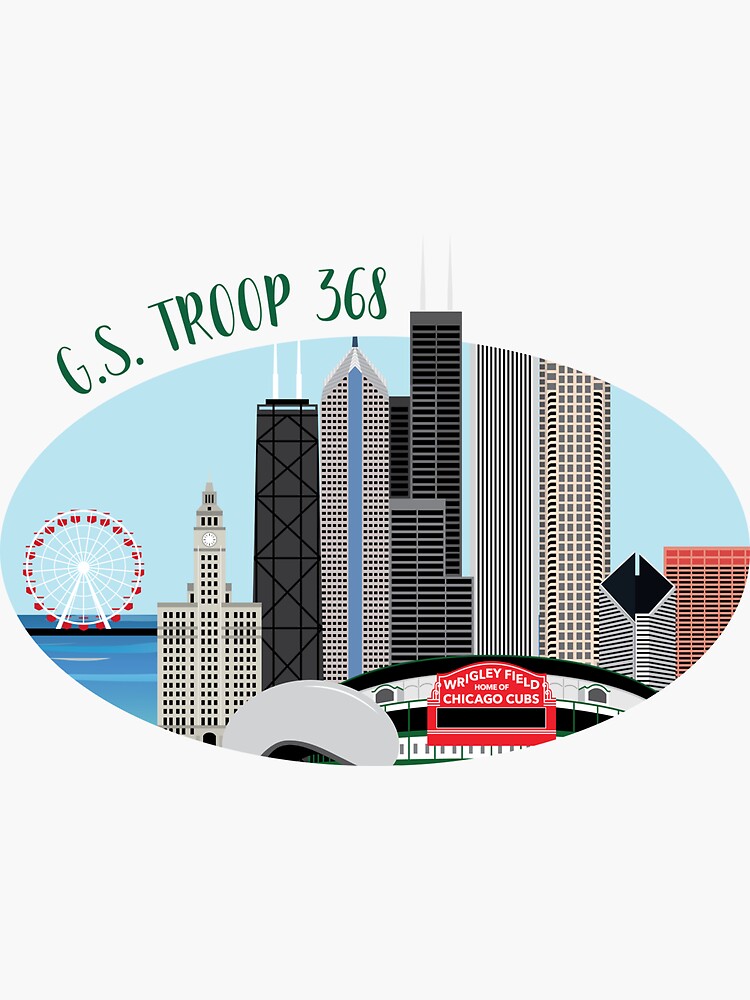 "Chicago Skyline Illustration- Custom GS Troop 368" Sticker for Sale by ...