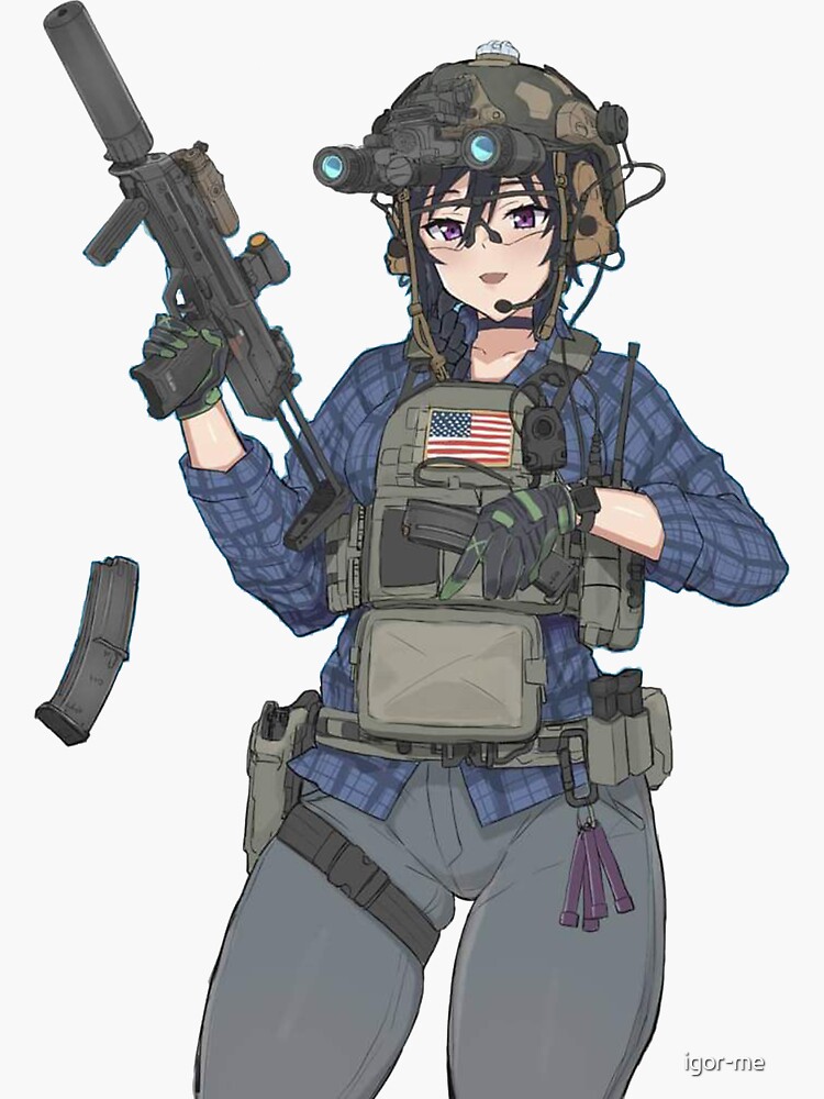 "military anime girl" Sticker for Sale by igor-me | Redbubble
