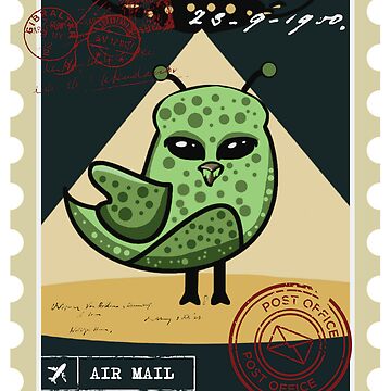 "Cute Bird - Postage Stamp - Alien Bird" Sticker for Sale by ...