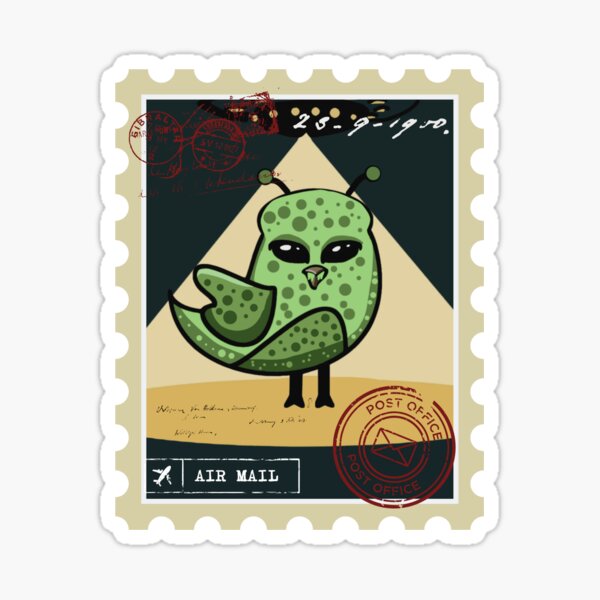 "Cute Bird - Postage Stamp - Alien Bird" Sticker for Sale by ...