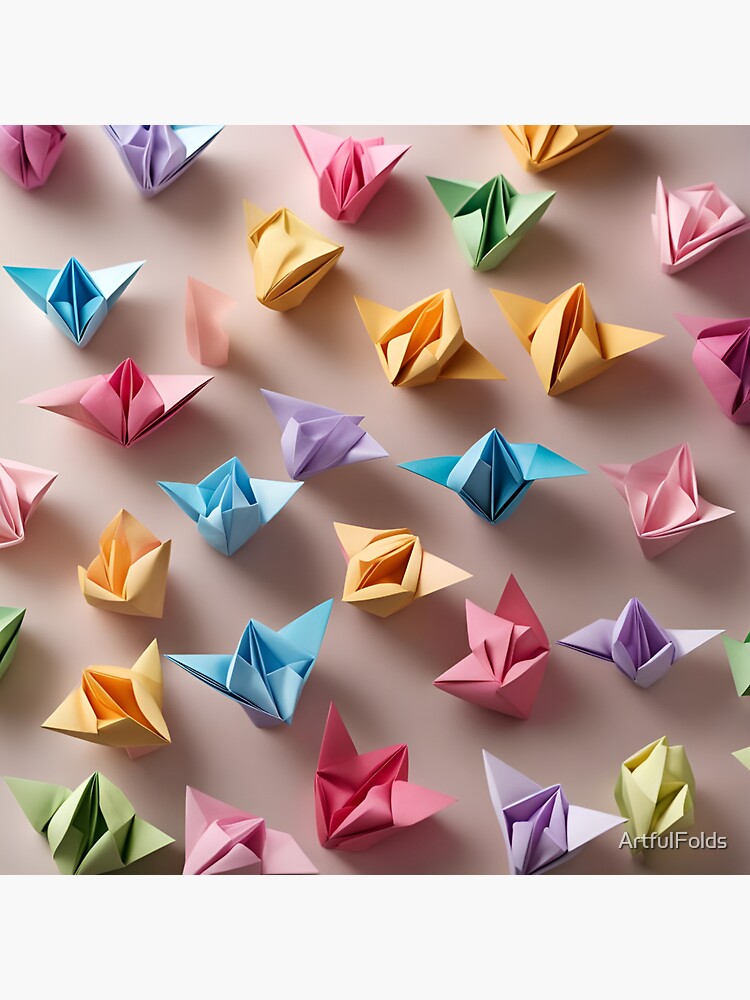 "Origami Art - Pastel Pasta Paradise: A Rainbow of Shells" Sticker for ...