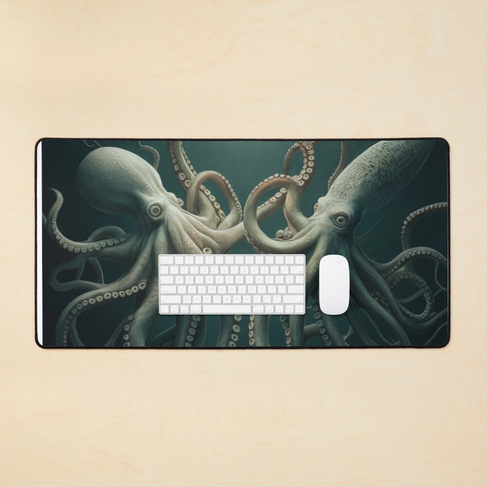 Pegatina con la obra «Un pulpo colosal y un calamar gigante enzarzados en una batalla épica » de ...