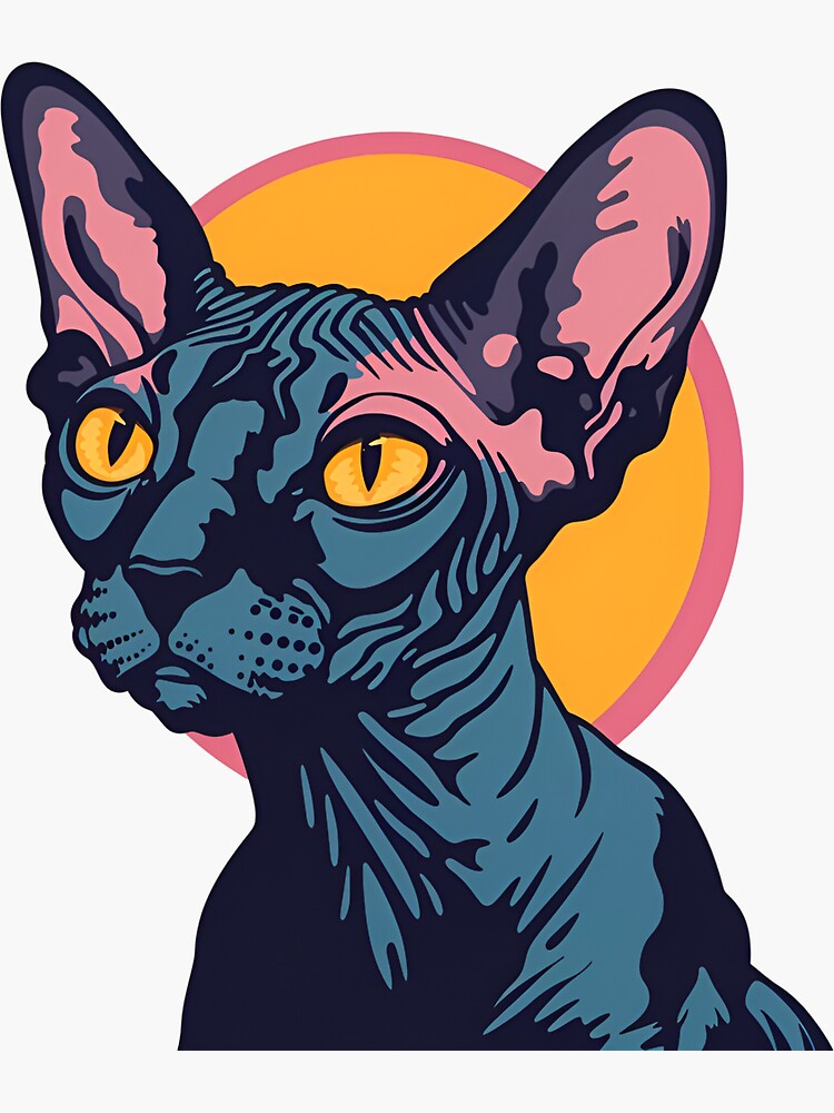 "2D Cartoon Sphynx Cat Cute Kitty Stickers, Logo, Illustration, Wall ...
