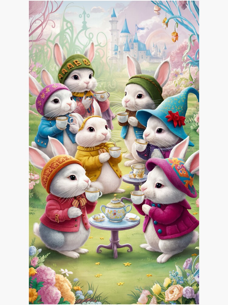 "rabbit having afternoon tea in the wonderland" Sticker for Sale by ...