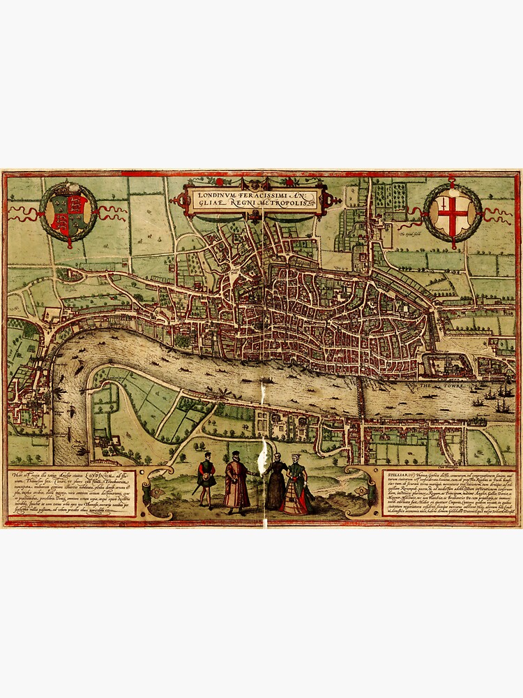 "Historic Map of London, England (1572)" Sticker for Sale by Dompapp ...