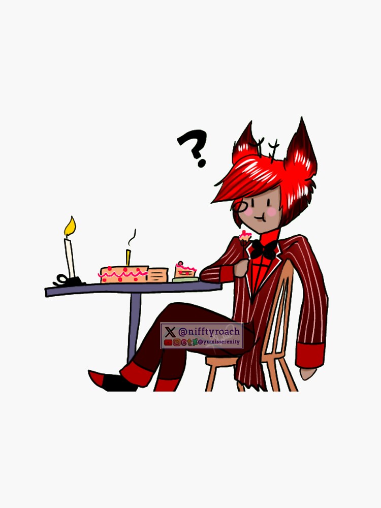 "Cute Alastor eating cake" Sticker for Sale by YumisSerenity | Redbubble
