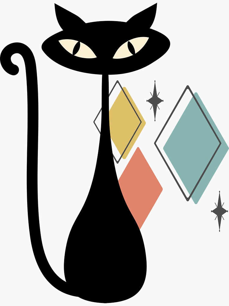 "Mid Century Modern Atomic Cat" Sticker for Sale by TeeDogNight | Redbubble